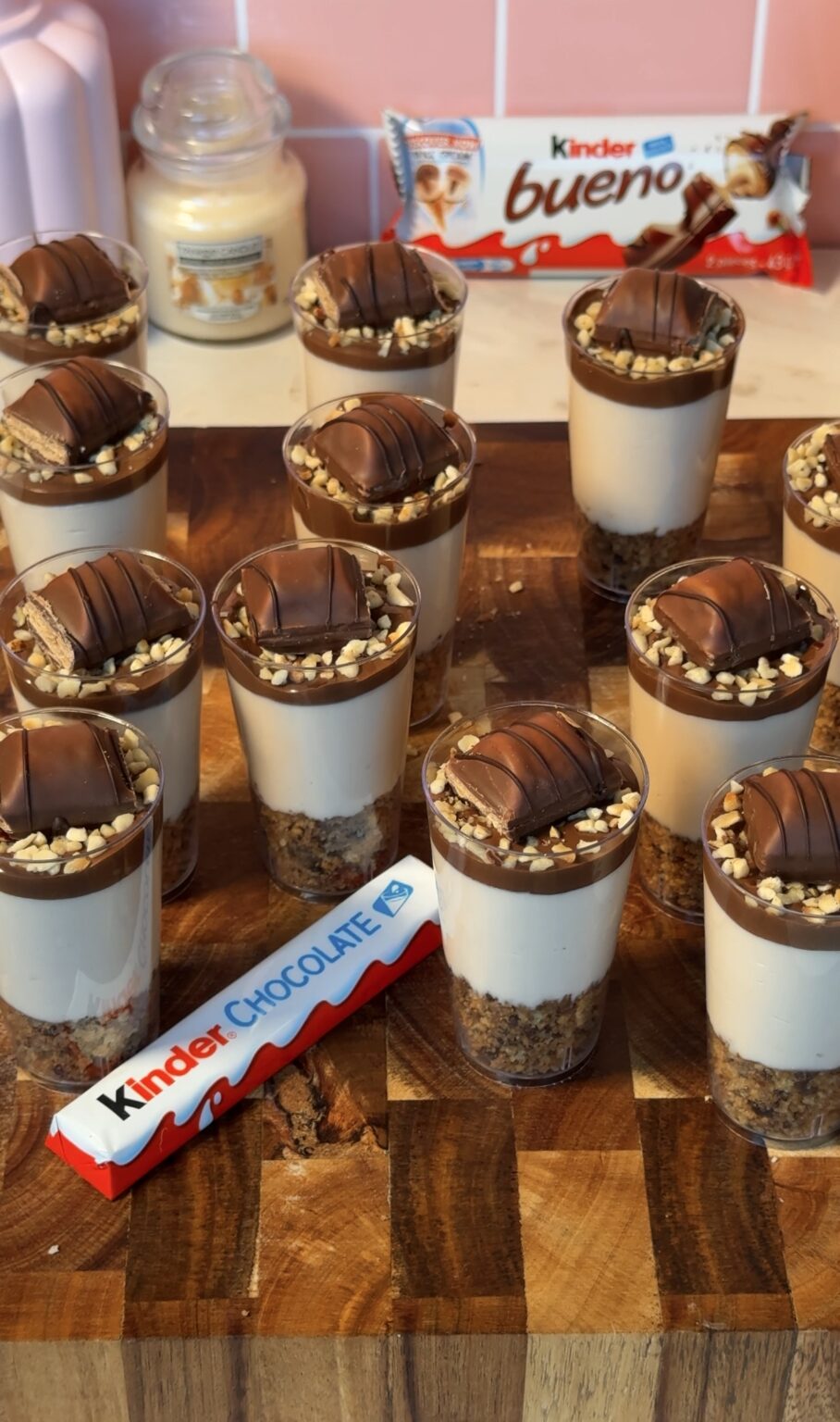 No-Bake Kinder Bueno Cheesecake Cups - Sab's Bakes